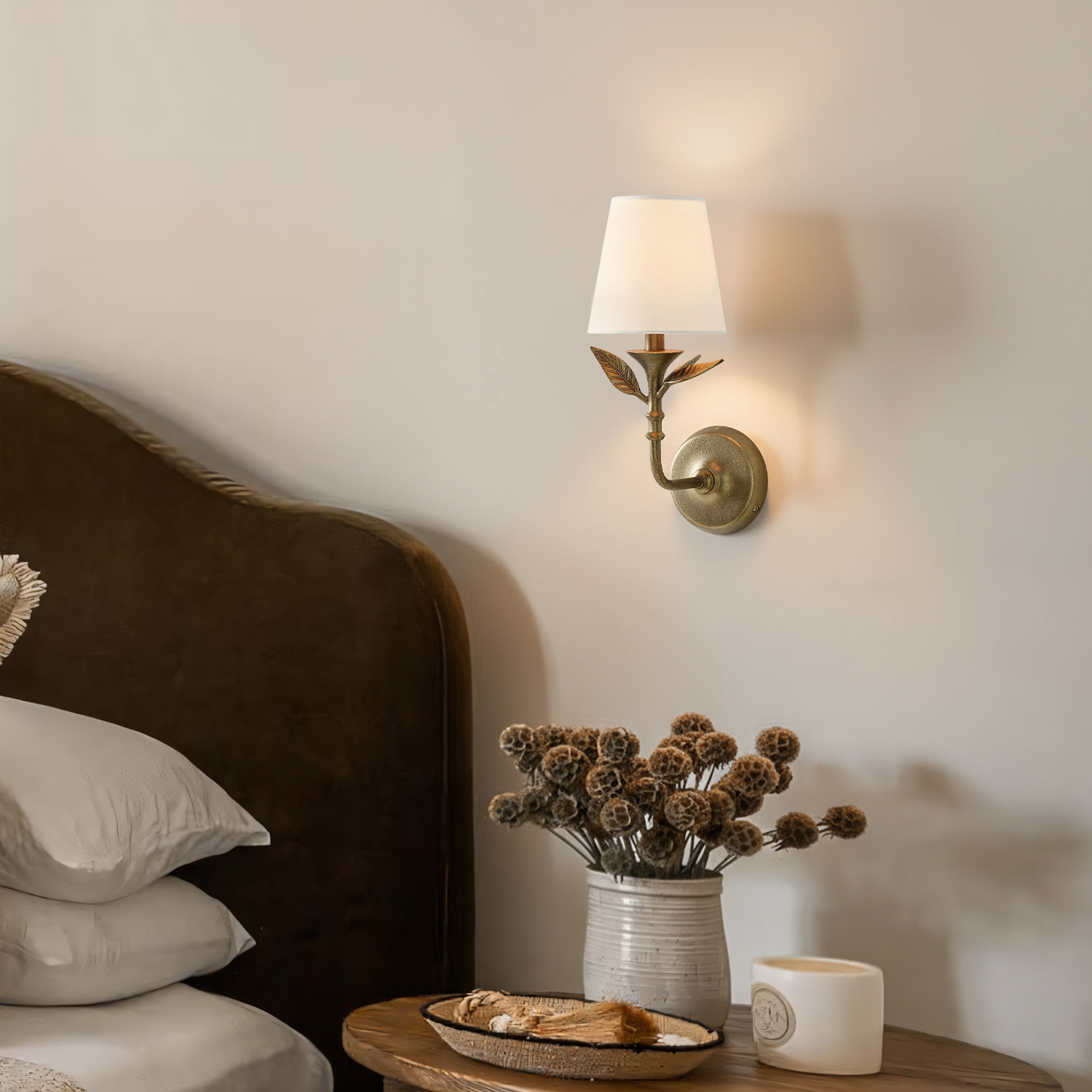 Rustic Forged Iron Wall Sconce | Antique Brass Botanical Wall Light | Ping Lighting